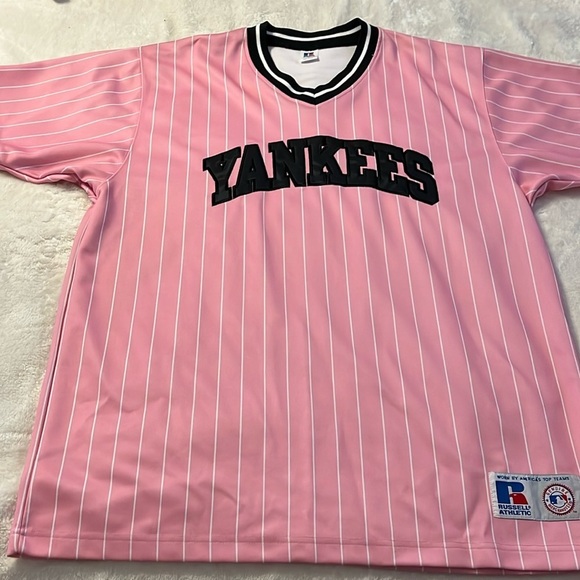 Vintage | Tops | 9s Rare New York Yankees Pink Pin Striped Jersey Xl ...